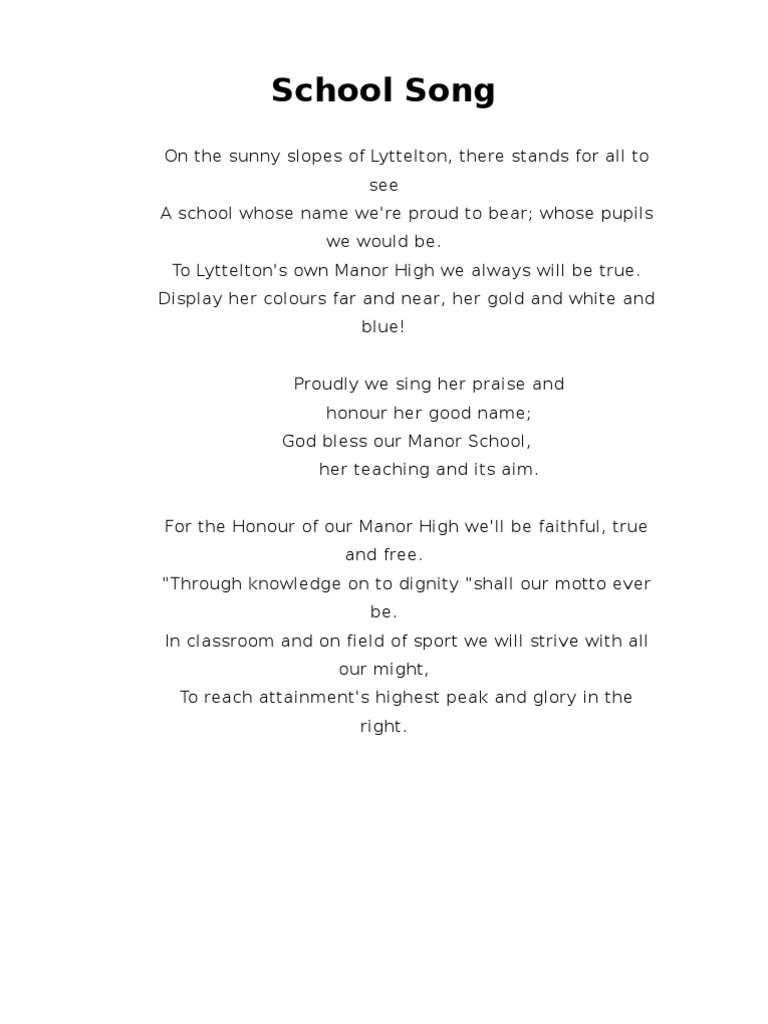 Manor High School Anthem Lyrics | PDF