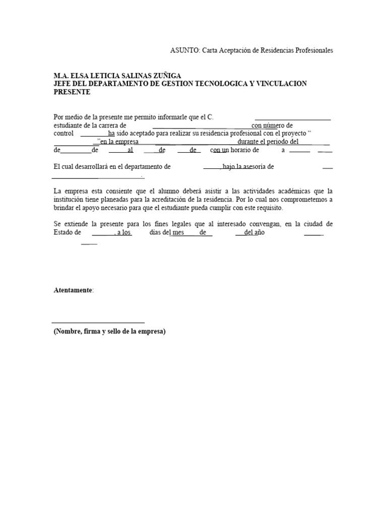Formato Carta de Aceptacion Residencia | PDF
