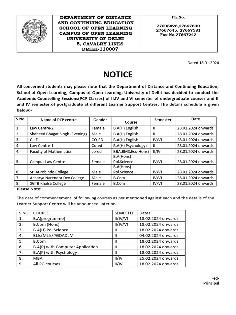 Academic Counselling Sessions (PCP Classes) of II, IV and VI Semester ...