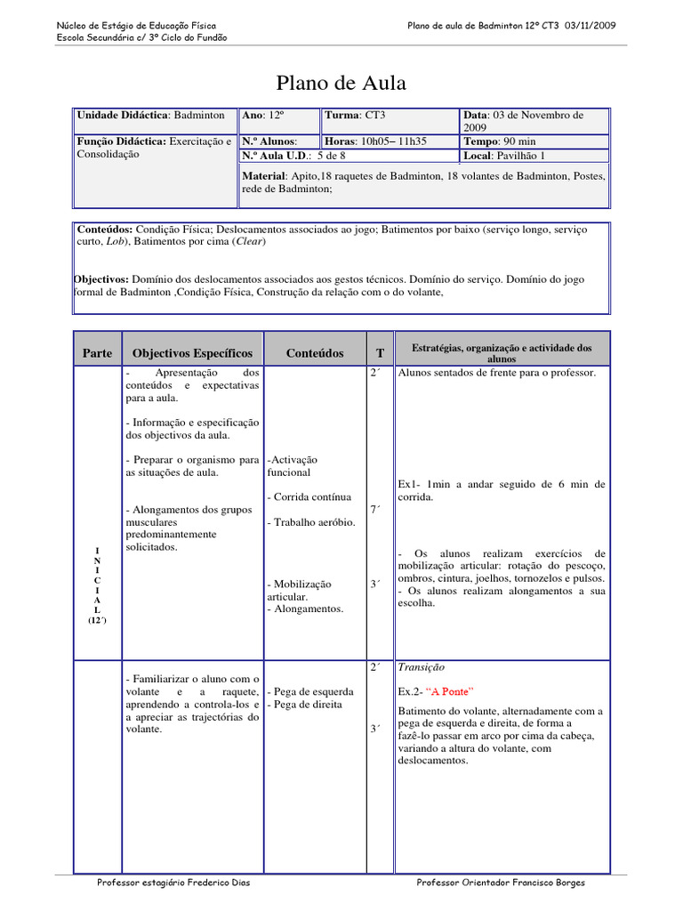 Plano de Aula Frederico Dias 2 ct3 03-11-09 | PDF
