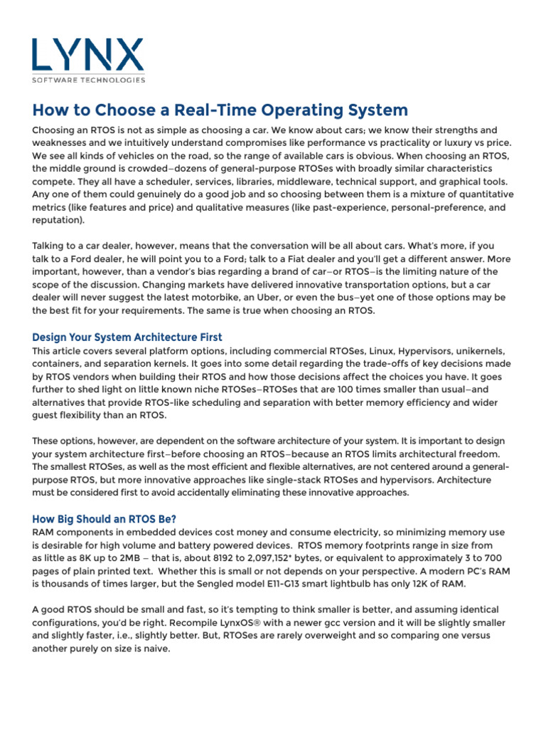 How To Choose A Real-Time Operating System | PDF | Multi Core Processor ...