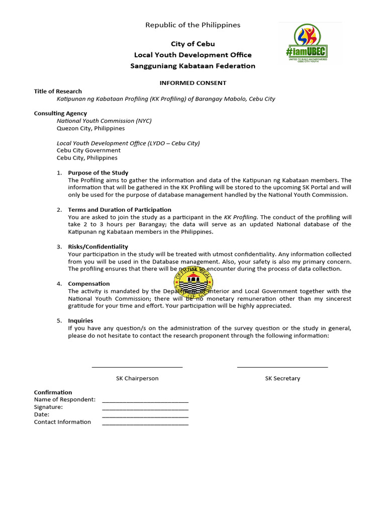 Annex 2 KK Profiling Informed Consent LYDO CC | PDF | Philippines | Government