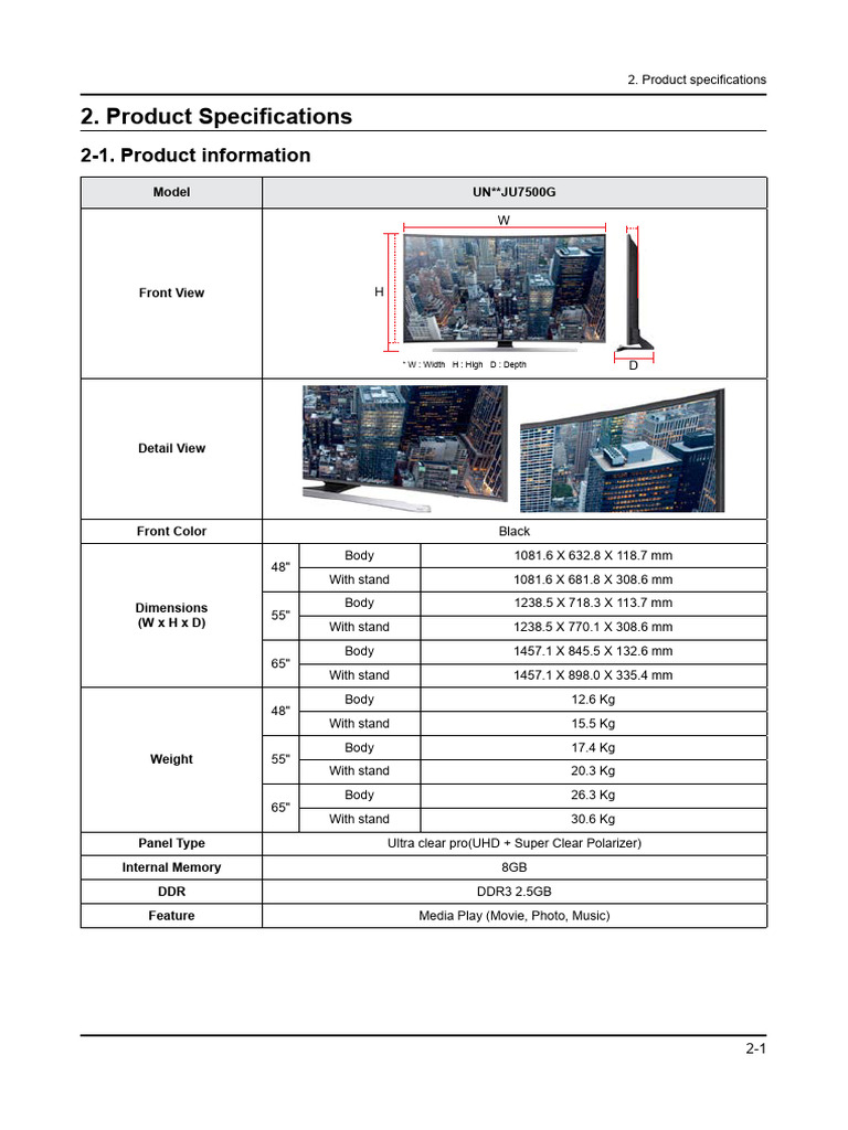 02 specifications-JU7500GXZD | Download Free PDF | Hdmi | Codec
