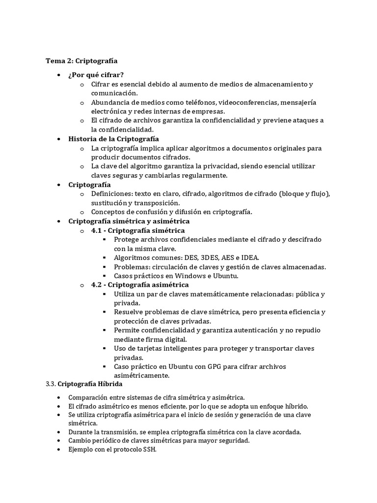 Tema 2 Criptografía | PDF | Transport Layer Security | Clave (criptografía)