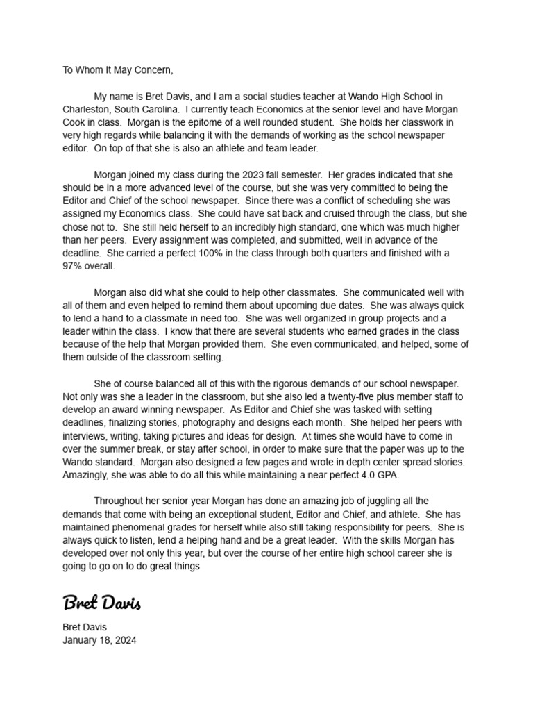 Morgan Cook Letter 1 | PDF | Learning