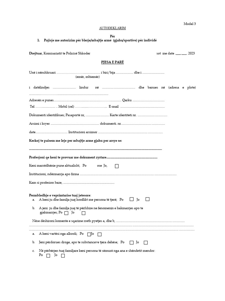 Vetedeklarim, Autodeklarim Armes Gjahu. | PDF