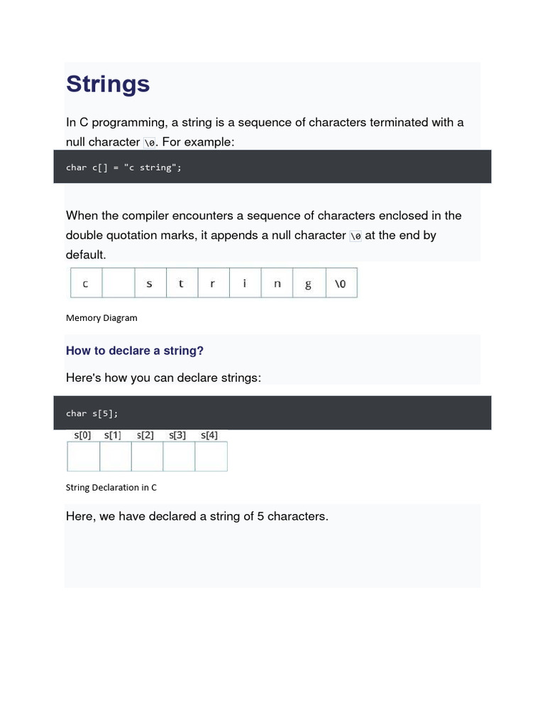 C Strings: Declaration, Initialization, and Functions | PDF | String (Computer Science ...