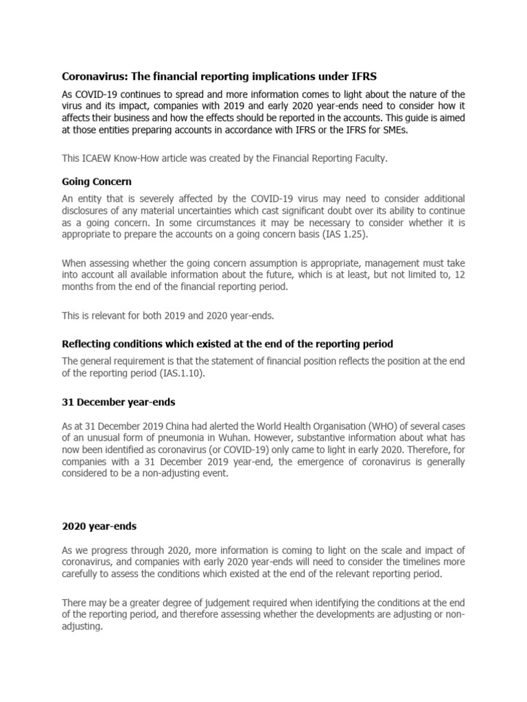 Coronavirus The Financial Reporting Implications Under IFRS | PDF ...