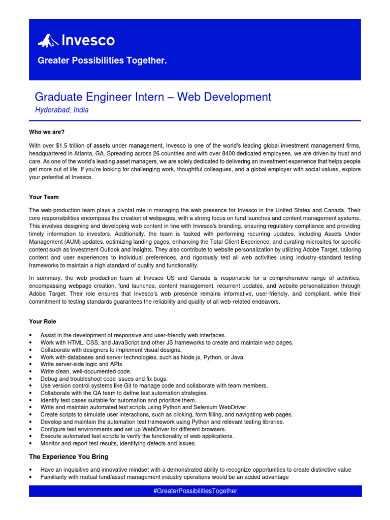 JD Graduate Engineer Intern Web Dev Automation | PDF | Selenium ...