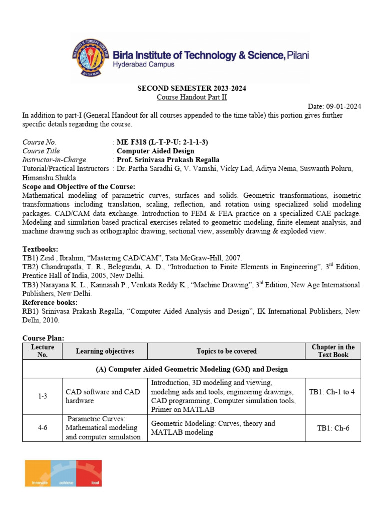 ME F318 Computer Aided Design | PDF | Computer Aided Design | Applied ...