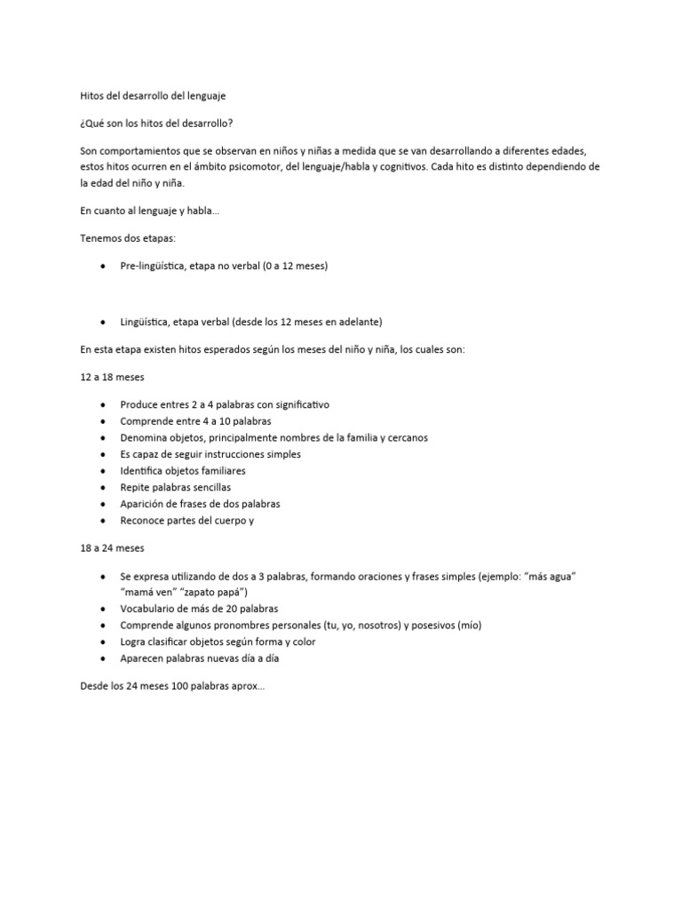 Hitos Del Desarrollo Del Lenguaje | PDF Hitos Del Desarrollo Del Lenguaje | PDF