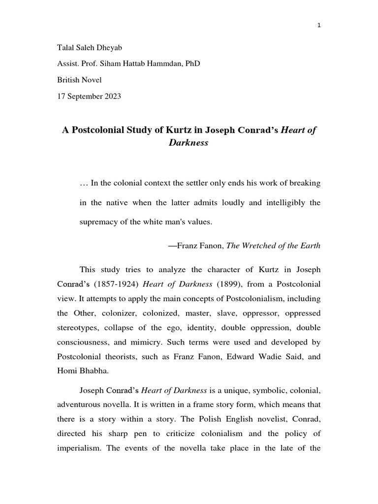 Postcolonial Analysis of Kurtz in Heart of Darkness | PDF | Heart Of ...
