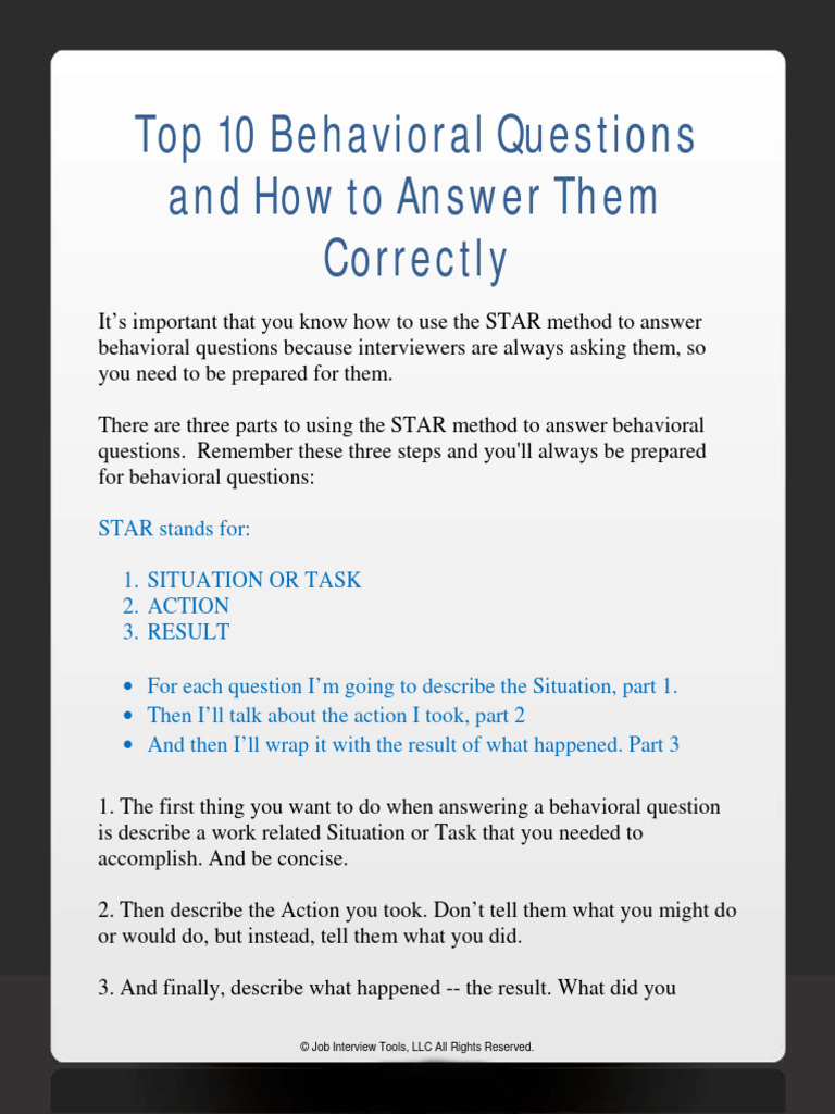 Top 10 Behavioral Questions Guide | PDF | Job Interview