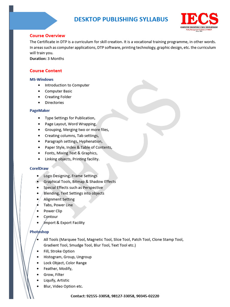 Desktop Publishing Syllabus: Course Overview | PDF | Computers | Art