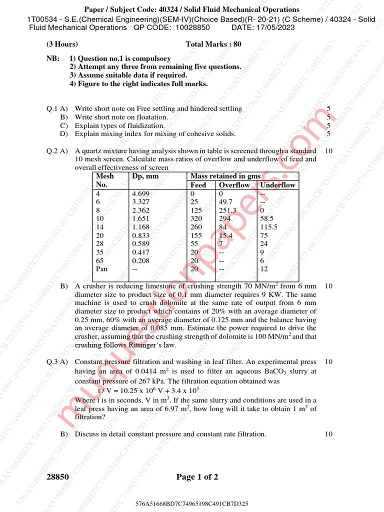 Be Chemical Engineering Semester 4 2023 May Solid Fluid Mechanical Operationsrev 2019 C Scheme ...