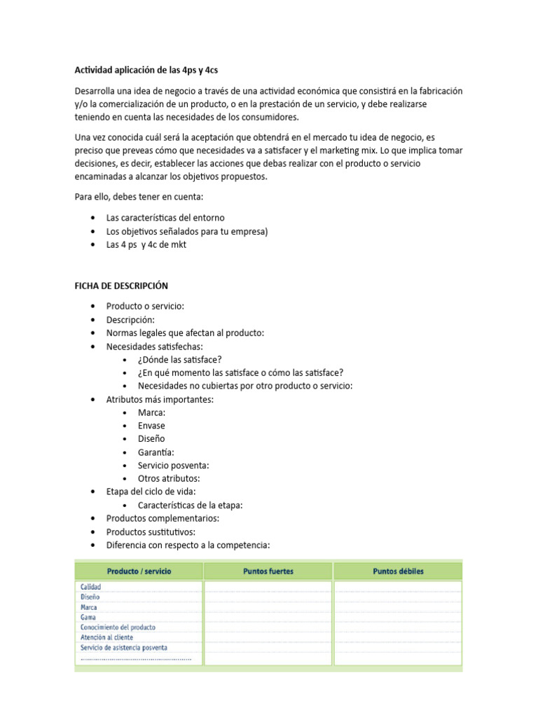 Actividad aplicación de las 4p y 4c | PDF