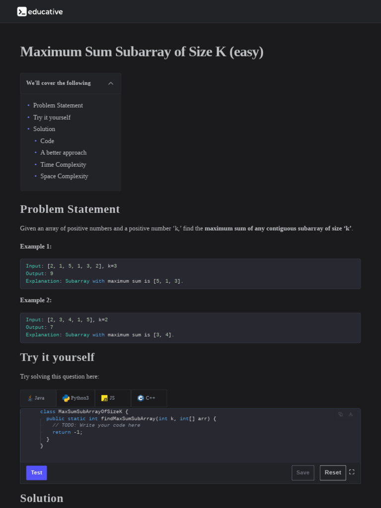 Maximum Sum Subarray of Size K (Easy) | PDF | Time Complexity ... Maximum Sum Subarray of Size K (Easy) | PDF | Time Complexity ...