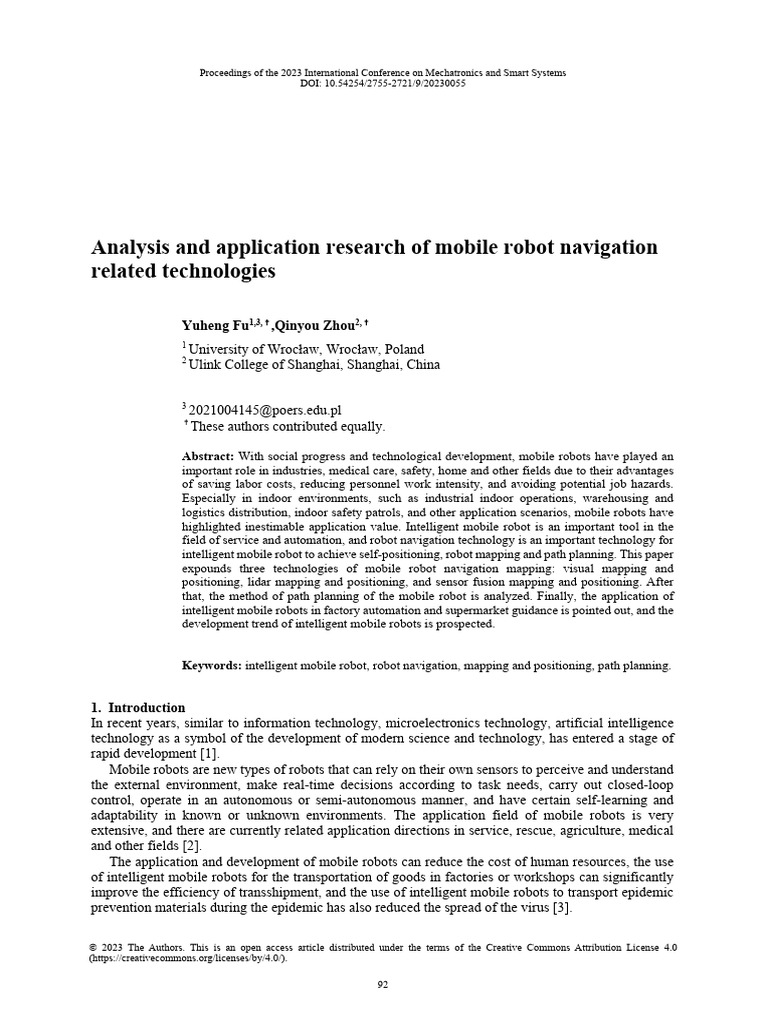 Analysis and Application Research of Mobile Robot | PDF | Computer Vision | Robot