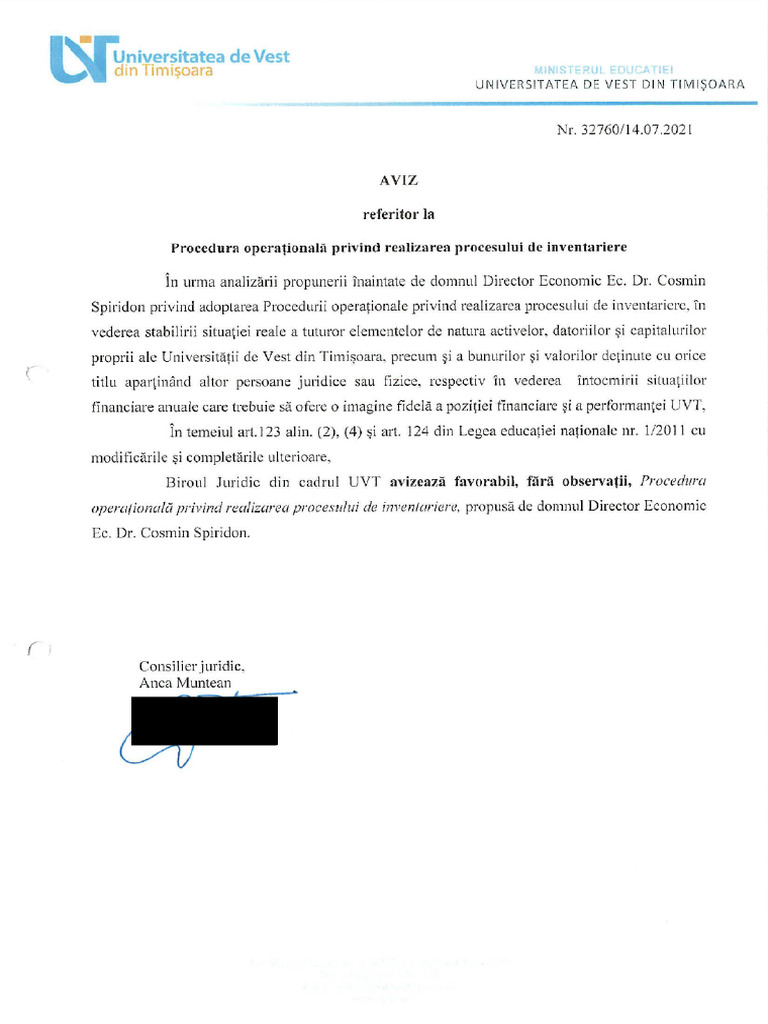 Anexa 1 Procedura Operationala Privind Realizarea Procesului de ...