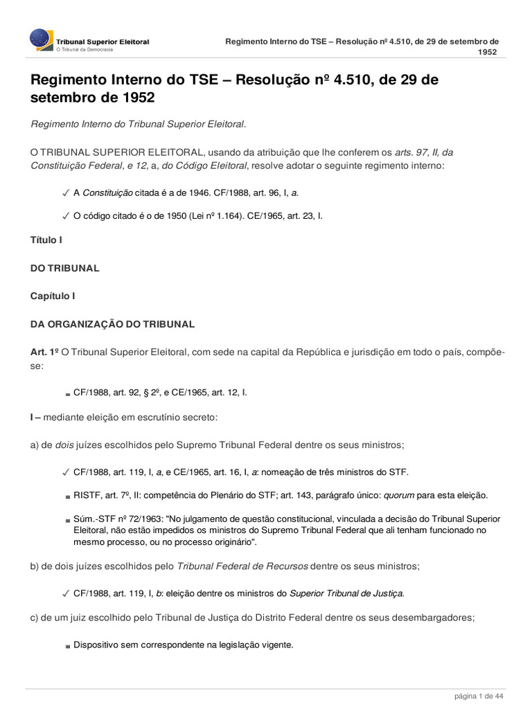 TSE - Regimento Interno | PDF