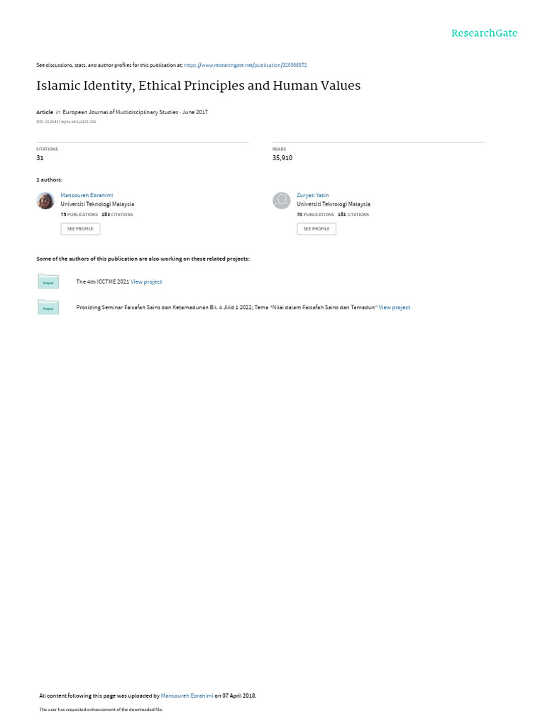 Islamic Identity Ethical Principles and Human Valu | PDF | Islamic ...