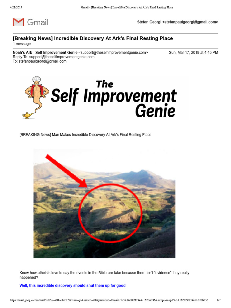 Gmail - [Breaking News] Incredible Discovery At Ark_s Final Resting Place | PDF | Gmail | Noah's Ark