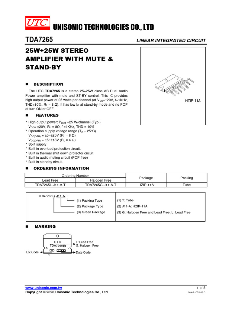 TDA7265-UnisonicTechnologies | PDF | Electrical Engineering | Electrical Components