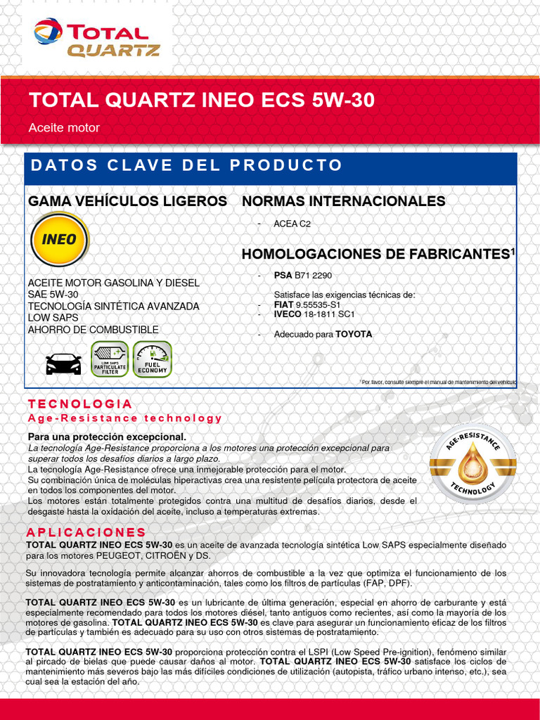 Total Quartz Ineo Ecs 5w30 Esp 2020 | PDF | Lubricante