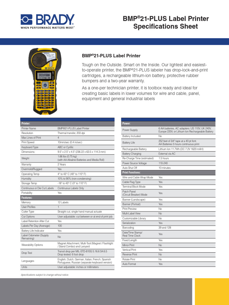Manual - Etiquetadora Brady Bmp21-Plus - Bmp21-Plus - Brady | PDF
