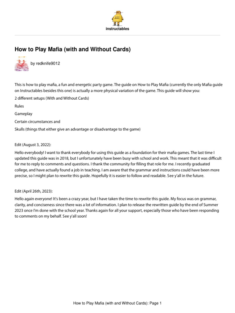 Mafia Game: Rules & Setup Guide | PDF