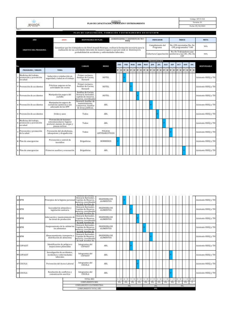 SST-F-010 Plan de Capacitaciones 2024 | PDF | Especialidades Medicas | La seguridad
