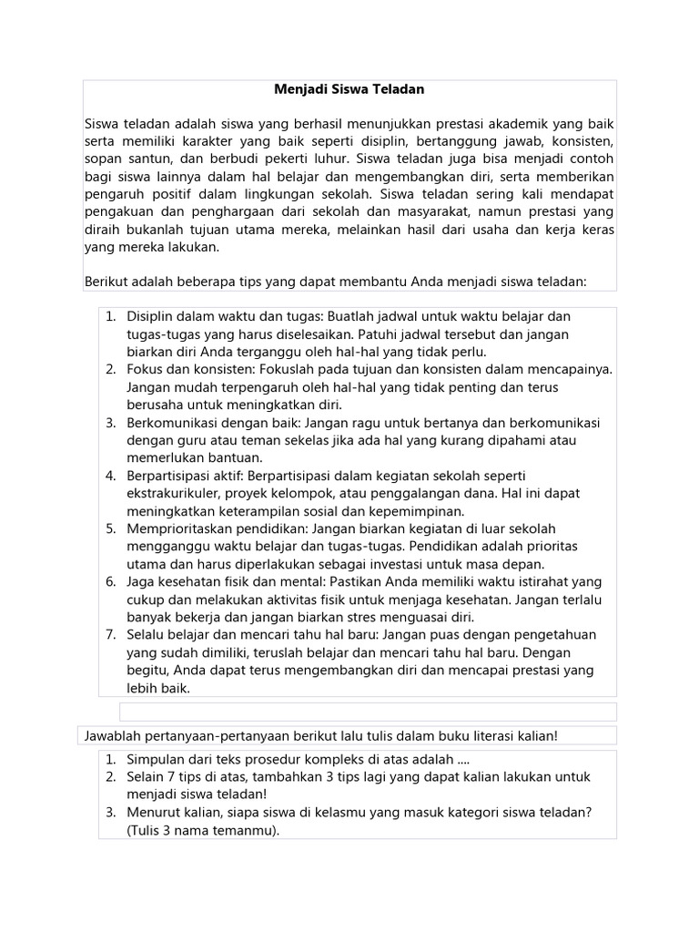 Tips Menjadi Siswa Teladan | PDF | Karier & Perkembangan | Pengembangan ...