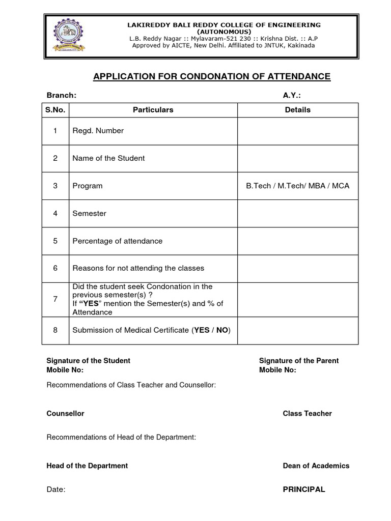 Application For Condonation Form PDF | PDF