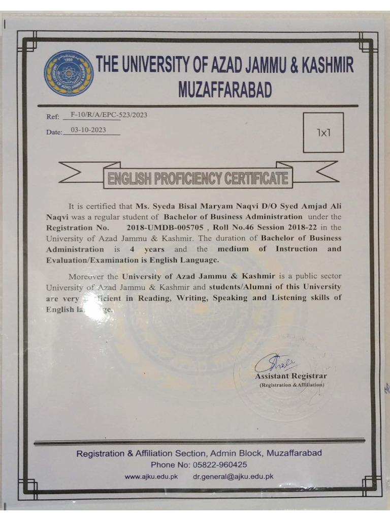 EnglishProficiency Certificate | PDF