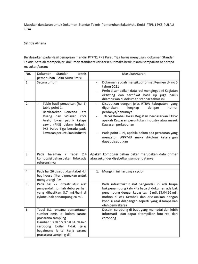 Masukan PTPN 1 Untuk Standar Pemenuhan Baku Mutu Emisi (1) Ptpn1 Pulau ...