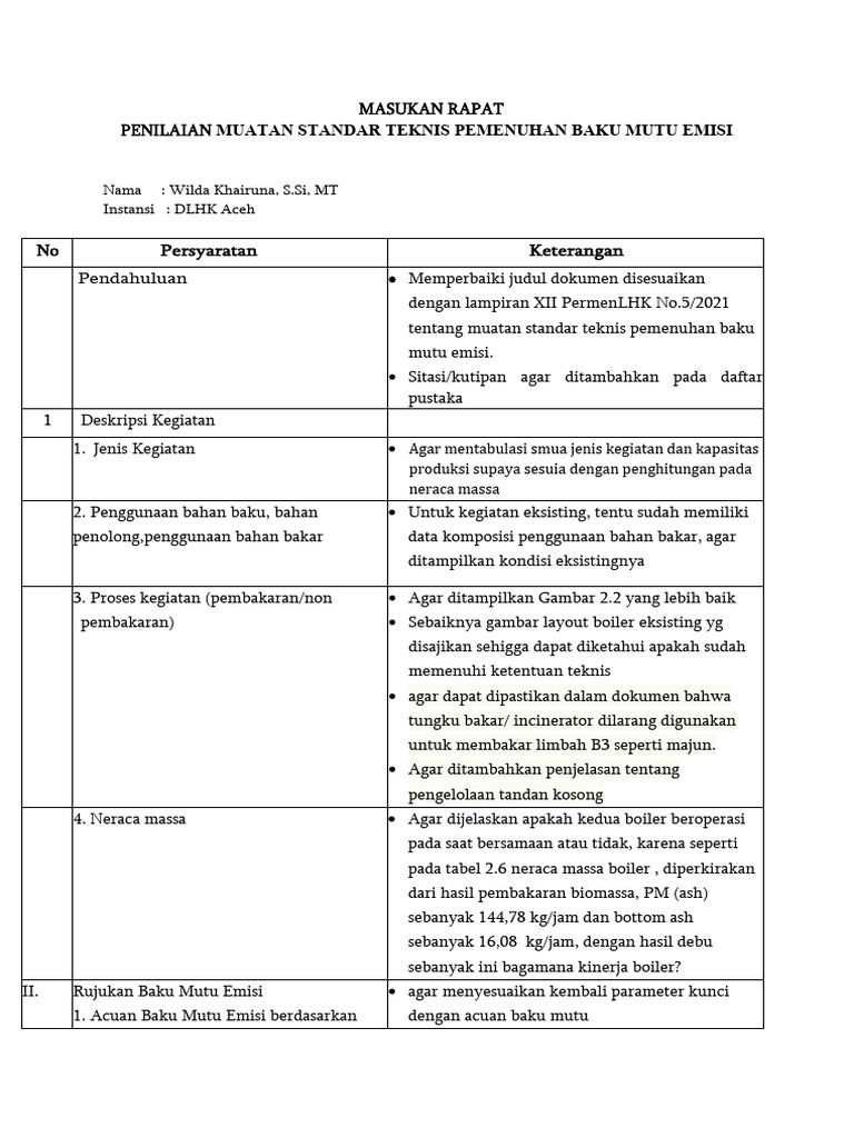 Rapat Pertek Standar Teknis Pemenuhan Baku Mutu Emisi PTPN I Pulo Tiga ...