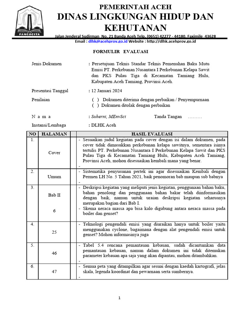 Evaluasi PKS Pulau Tiga dan Emisi | PDF