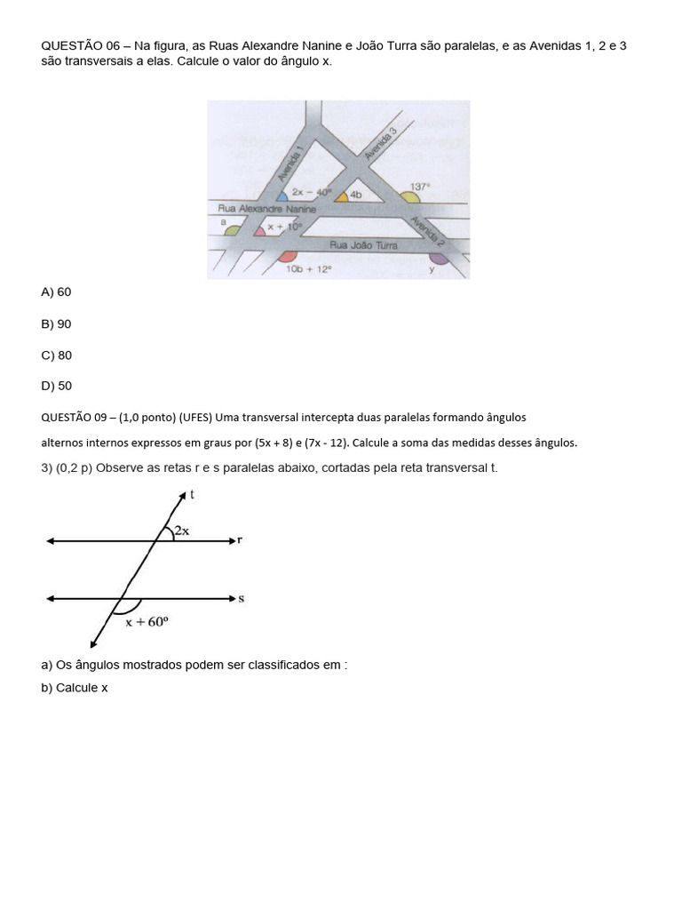 Retas Paralelas Cortadas Por Trasversal - 7° | PDF | Métodos e ...