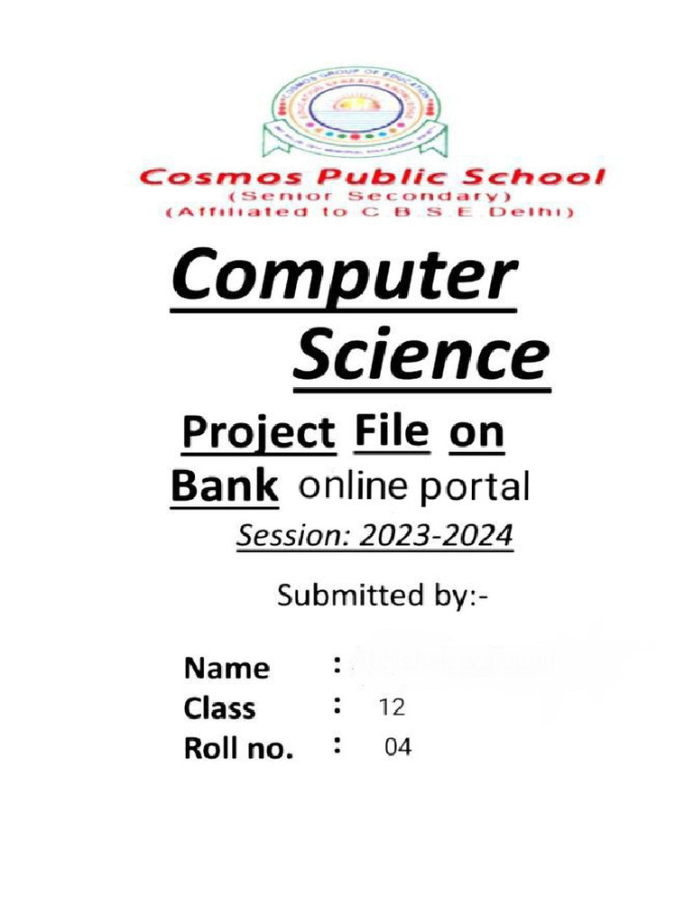 Computer Science Project Class 12 Bank Online Portal | PDF