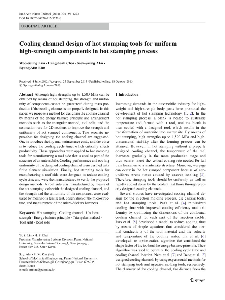 Woo-Seung Lim Et Al 2014 - Cooling Channel Design of Hot Stamping Tools ...