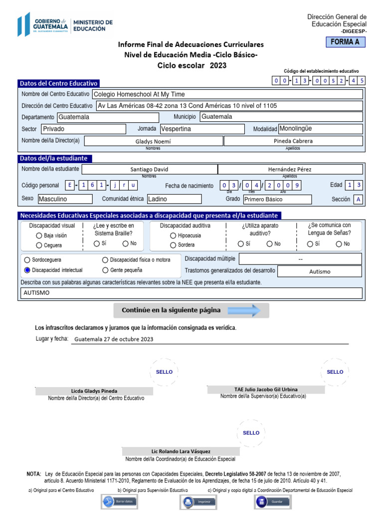 Santiago Hernández AC Final 2023 1° Básico | PDF | Plan de estudios | Educación especial