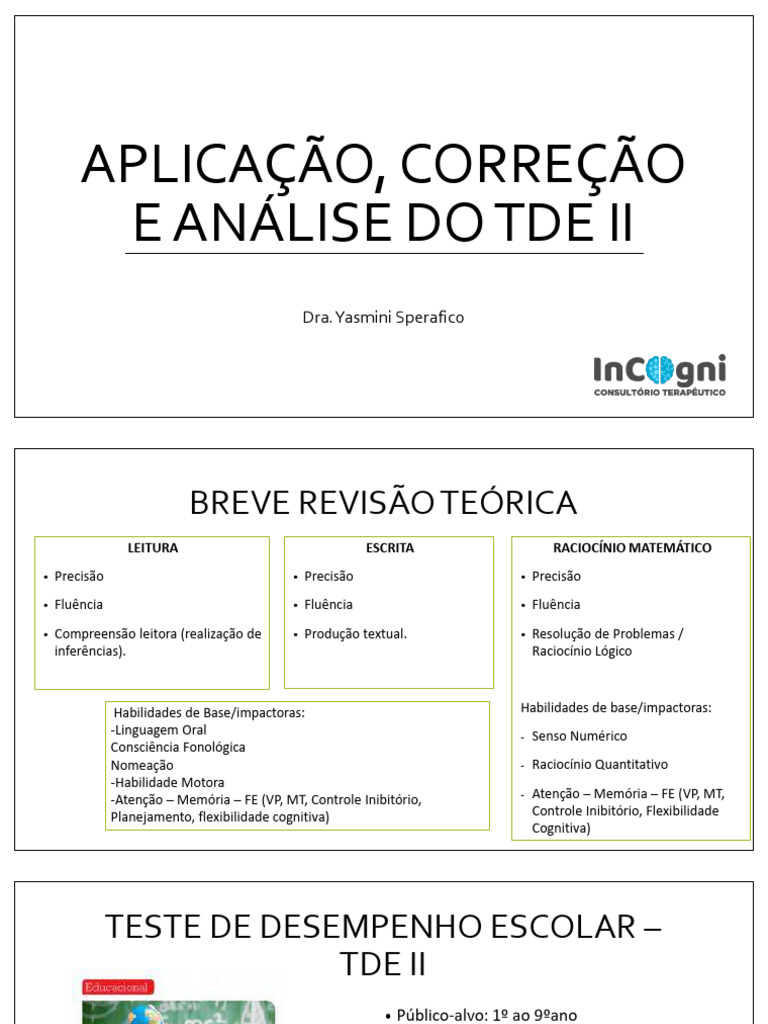 TDE II Aplicacao e Correcao | Download grátis PDF | Fluência | Cognição