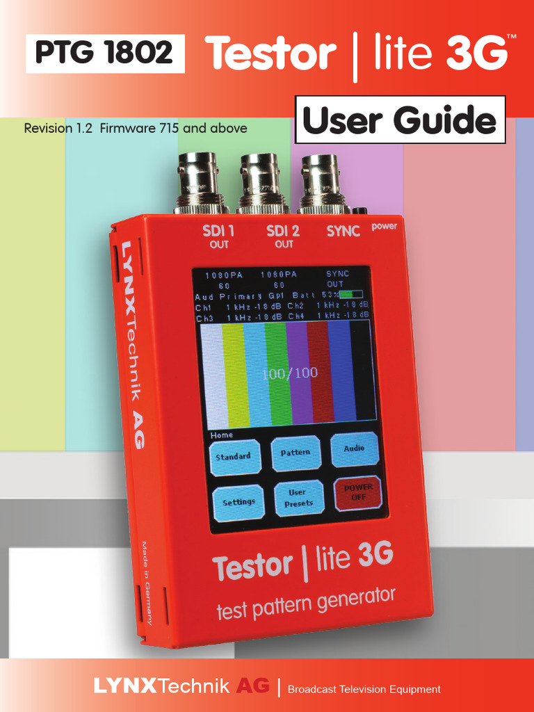 Test Pattern Generator Ptg1802 Userguide Rev1 2 Pdf Rechargeable Battery Usb