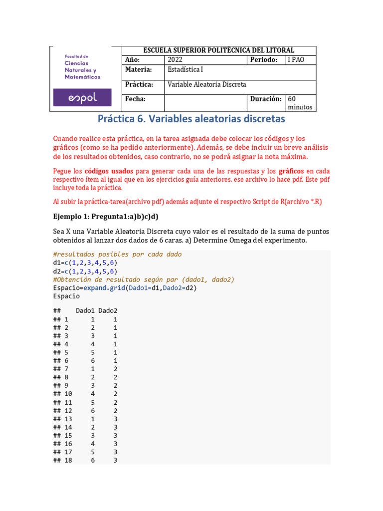 GCC-Practica Tarea6 Variables Aleatorias Discreta-2.ESTADISTICA1 | PDF | Variable aleatoria ...