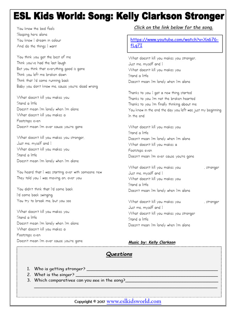 Stronger Comparatives Song Kelly Clarkson | PDF | Home & Garden | Self ...