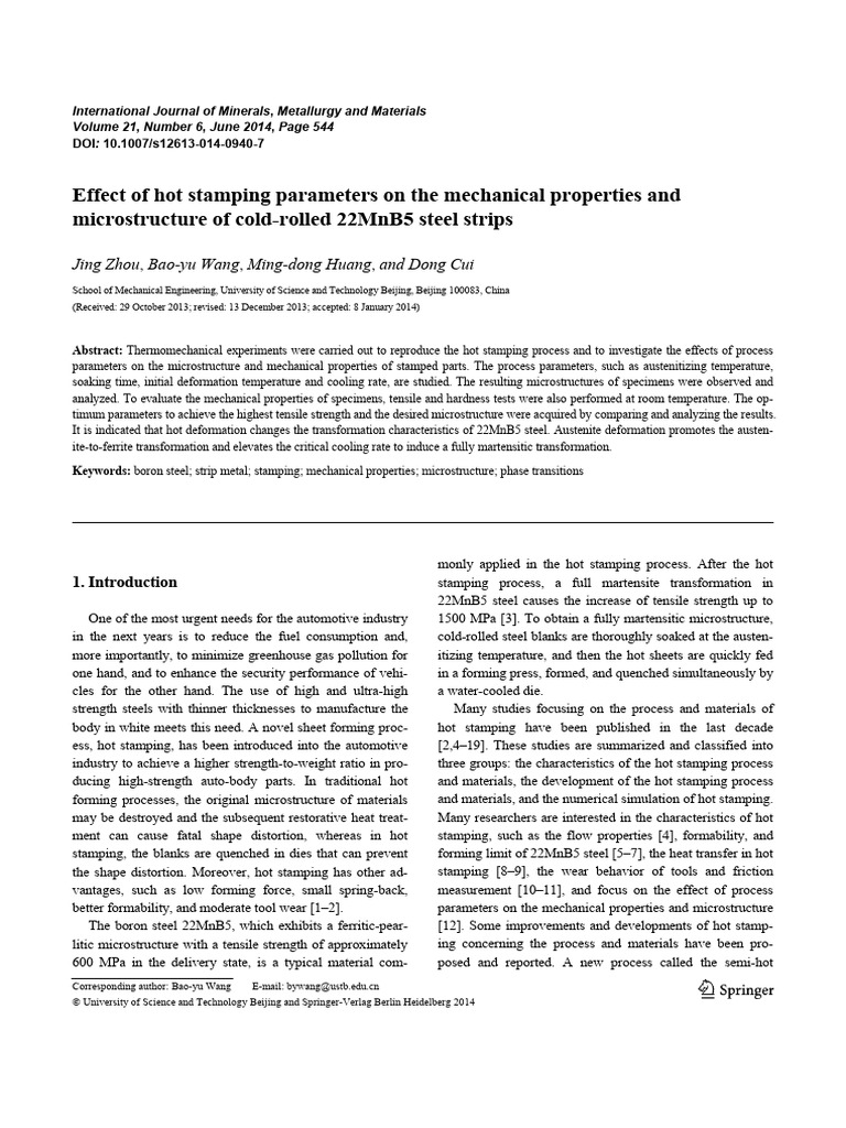 Effect of Hot Stamping Parameters On The Mechanical Properties and Microstructure of Cold-Rolled ...