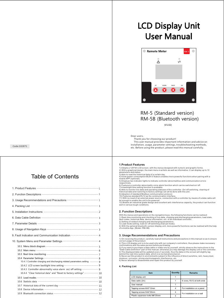 RM-5 (Remote Meter) | Download Free PDF | Menu (Computing) | Bluetooth