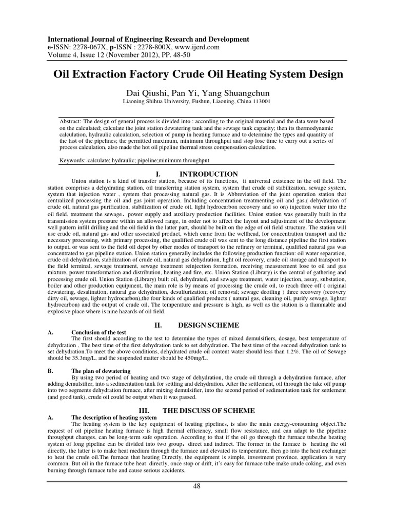 Oil Extraction Factory Crude Oil Heating System Design: Dai Qiushi, Pan ...