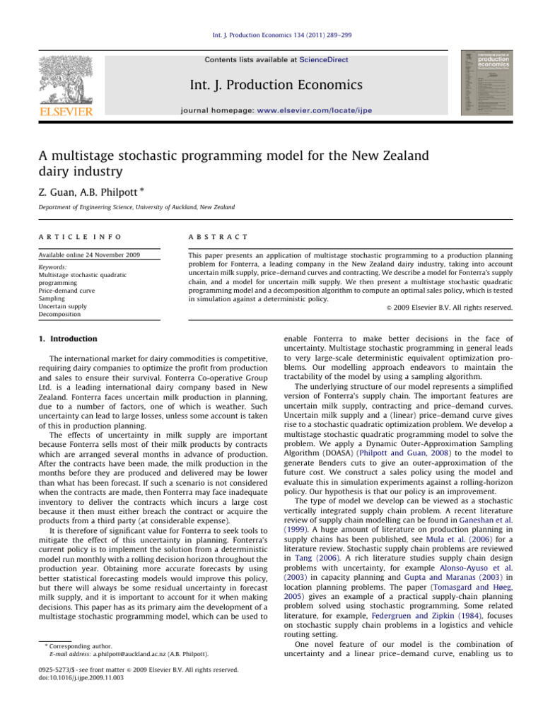A Multistage Stochastic Programming Model For The New Zealand Dairy Industry Pdf Demand