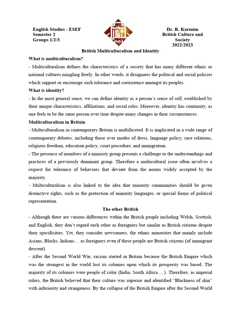 British Multiculturalism and Identity | PDF | Multiculturalism ...